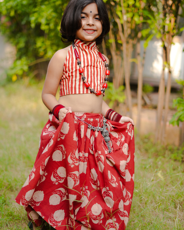 DABU HAND BLOCK PRINTED HALTER NECK CHOLI LEHENGA SET – SassySajja